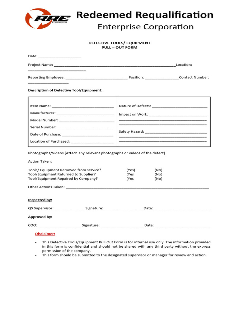 Defective Tools/Equipment Reporting Form | PDF