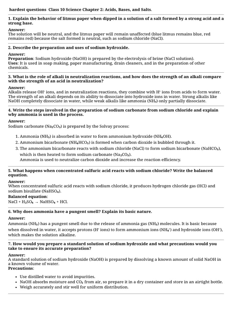 Class 10 Acid Base and Salt | PDF | Acid | Hydroxide
