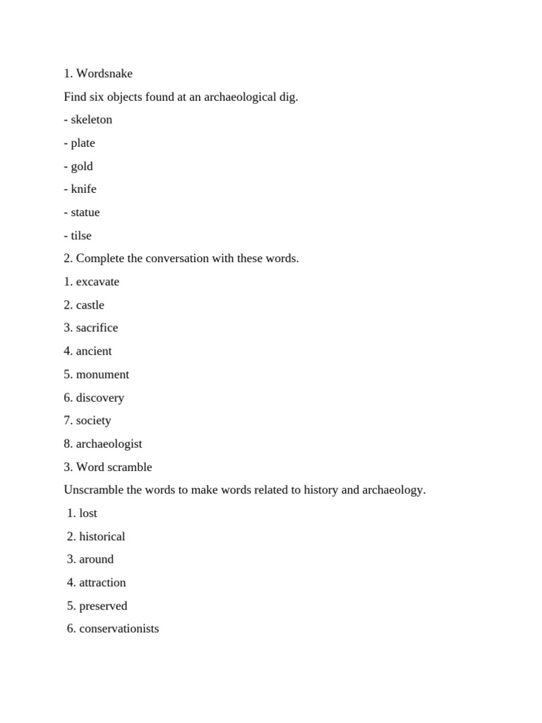 Archaeology Activities and Word Games | PDF