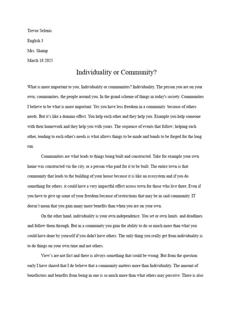 Community Over Individuality | PDF