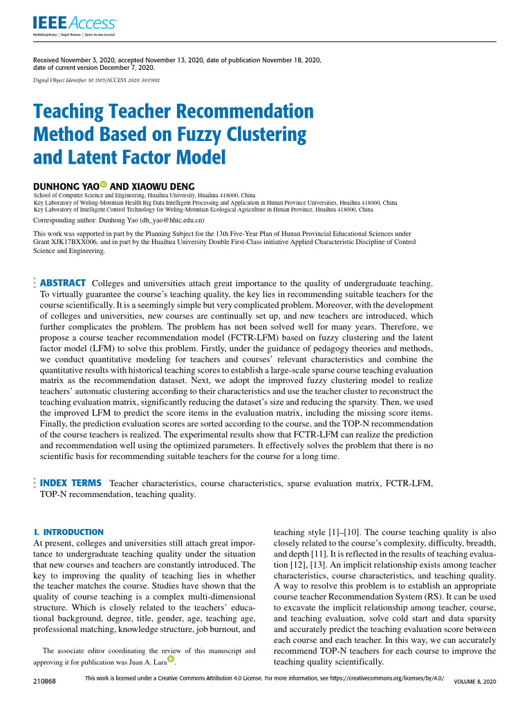 2020-Teaching Teacher Recommendation Method Based on Fuzzy Clustering and Latent Factor Model ...