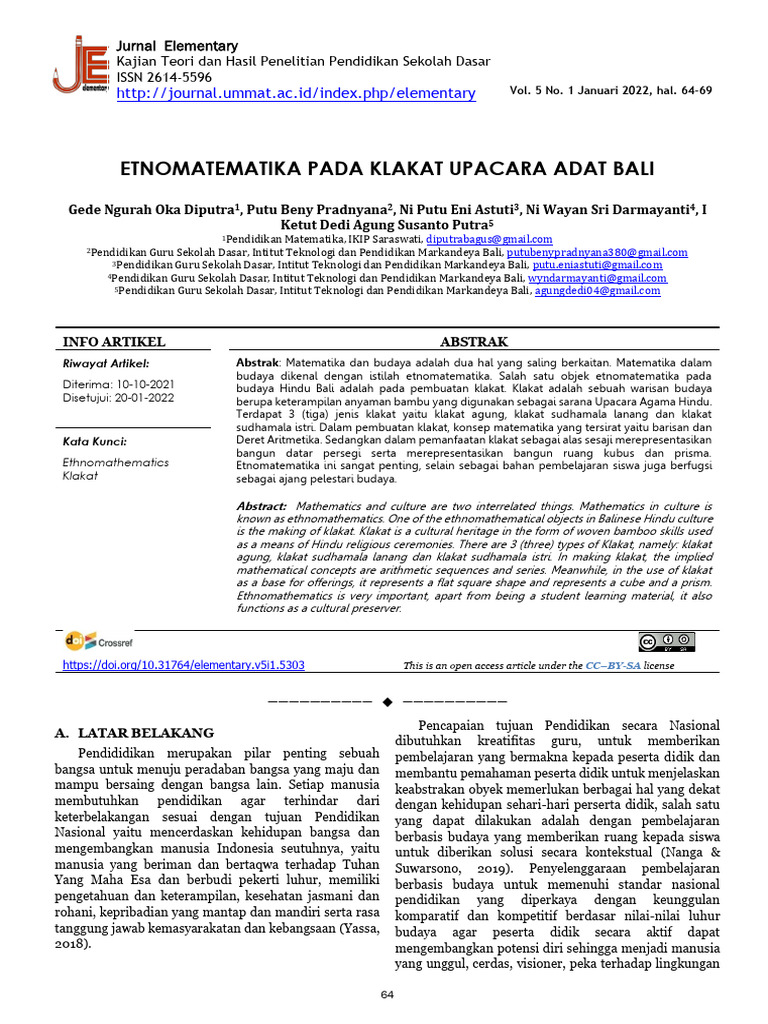 Etnomatematika dalam Klakat Bali | PDF