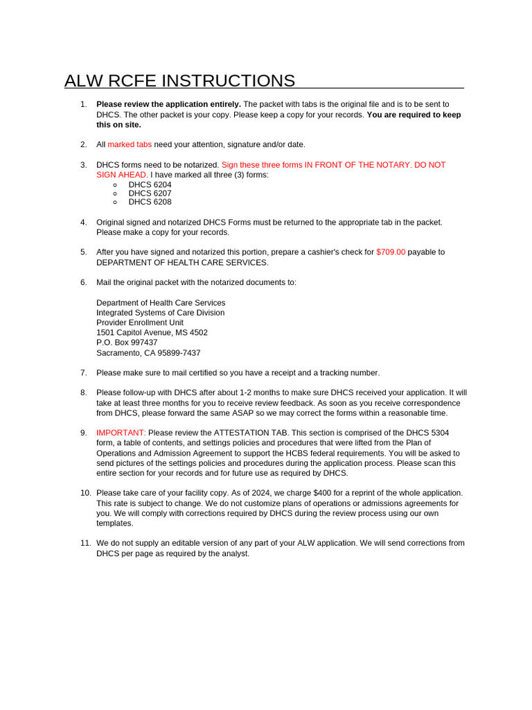 RCFE ALW Application Submission Guide | PDF | Emergency | Emergency ...