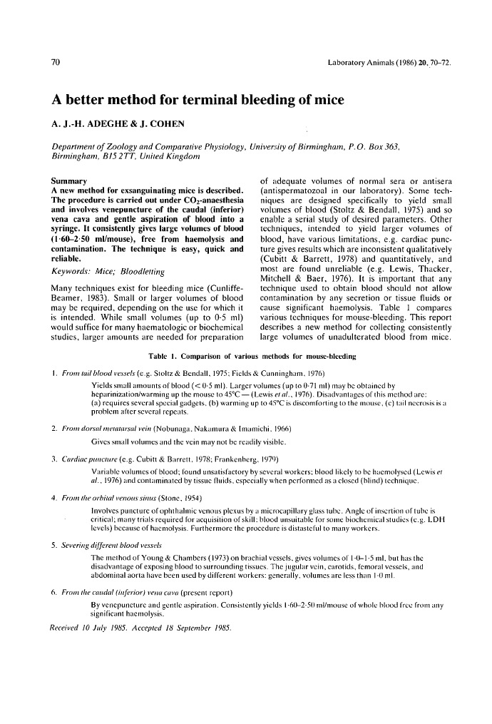 A Better Method For Terminal Bleeding of Mice | PDF | Vein | Abdomen
