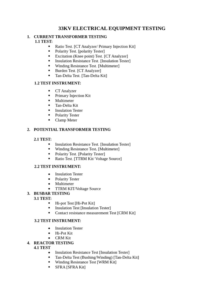 33kV Electrical Equipment Testing Guide | PDF | Insulator (Electricity ...