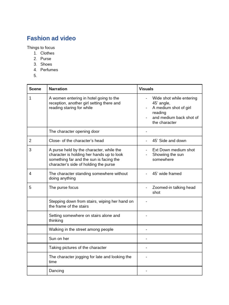 Highlight or Product Video Shooting Script | PDF