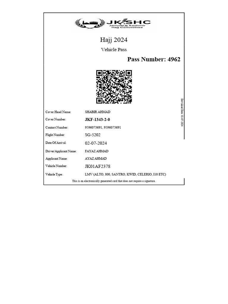 Haj Vehicle Pass | PDF