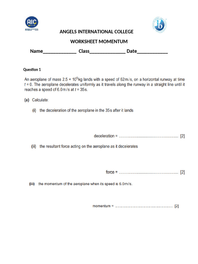 Momentum Worksheet | PDF