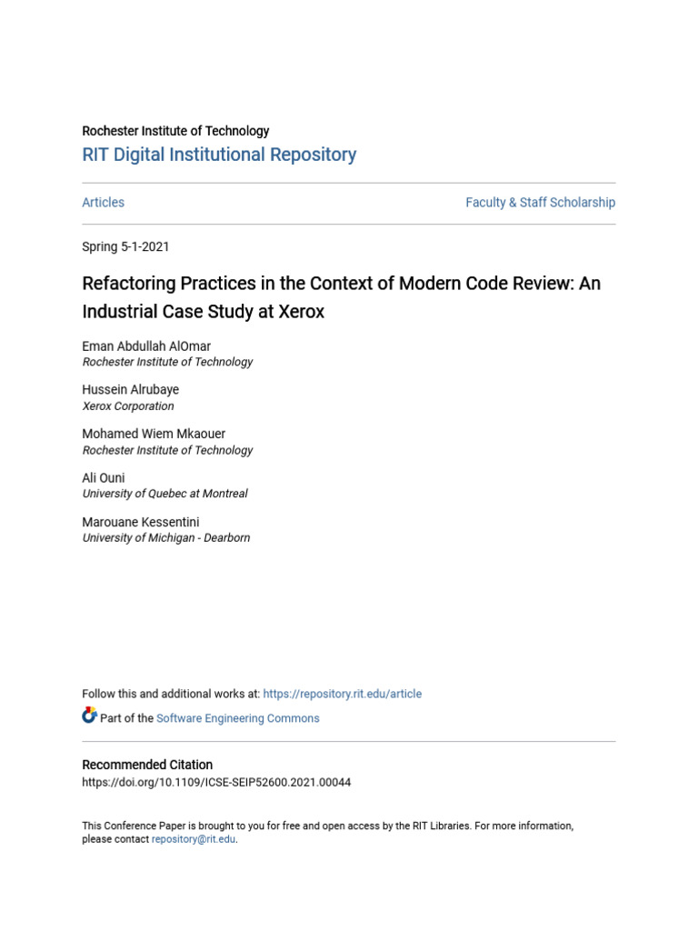 Refactoring Practices in The Context of Modern Code Review - An in | PDF | Software Quality ...