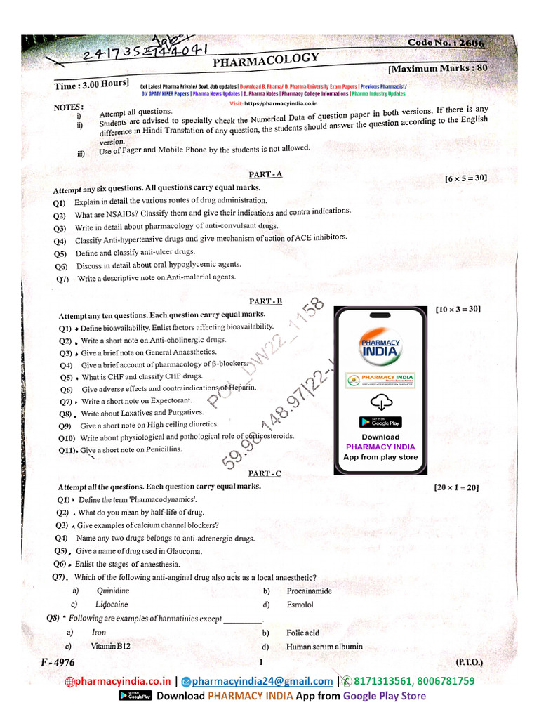 Pharmacology BTEUP 2024 | PDF