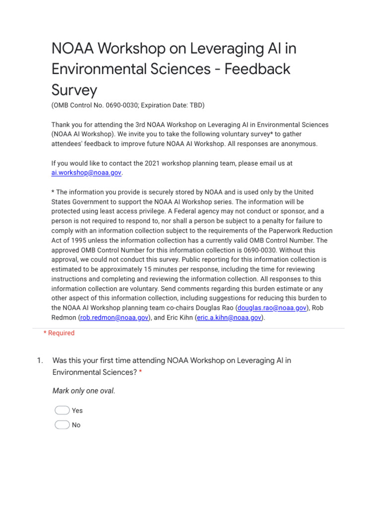 NOAA AI Workshop 2023 Feedback Survey | PDF | National Oceanic And ...