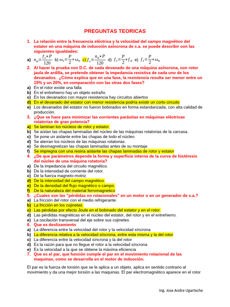 Preguntas Teoricas | PDF | Motor eléctrico | Generador eléctrico
