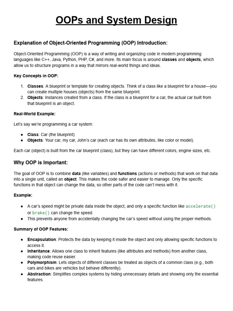 OOPs and System Design | PDF | Class (Computer Programming) | Object Oriented Programming