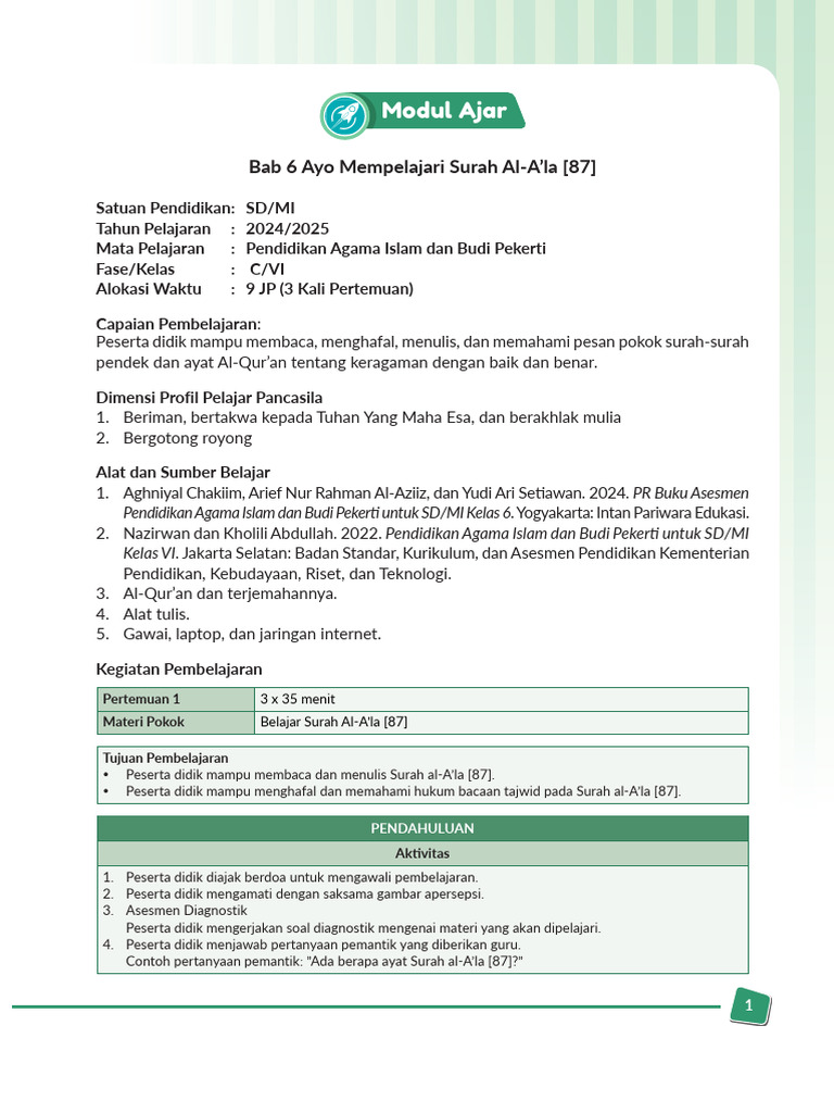Modul Ajar PR PAI 6 Bab 6 | PDF