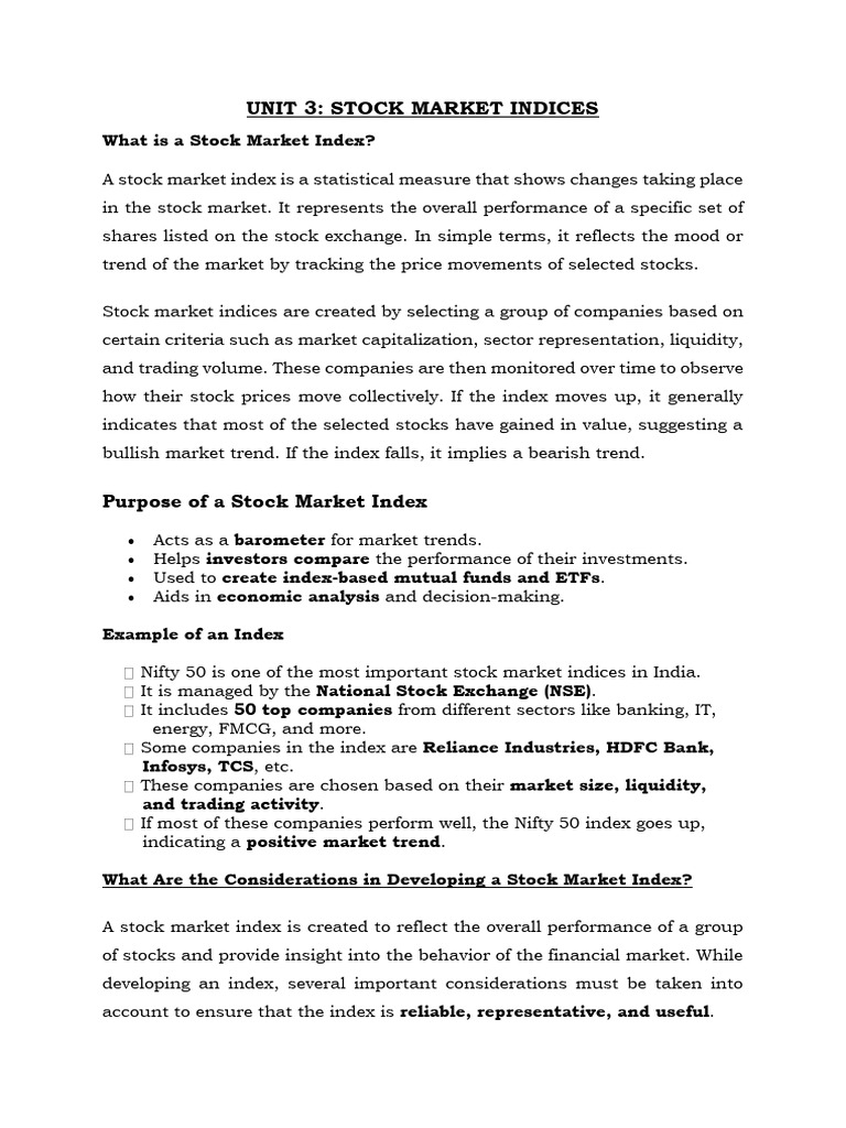 Unit 3 Stock Market Indices | PDF | Stock Market Index | Stock Market