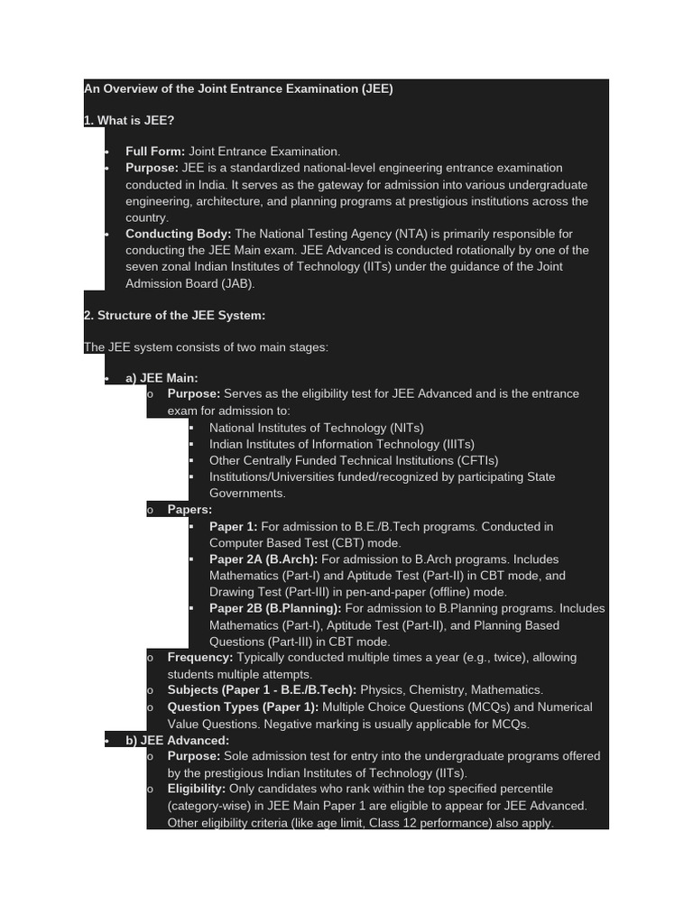 An Overview of The Joint Entrance Examination | PDF | Science Education ...