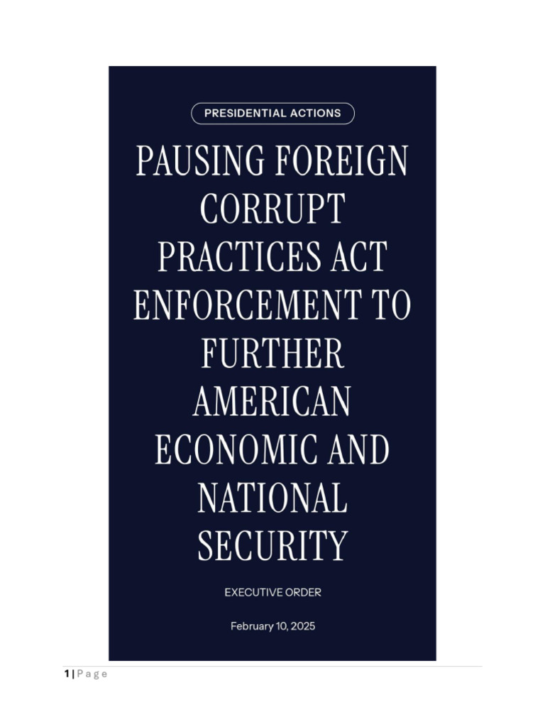 Donald Trump Executive Order 10feb25 Relaksasi FCPA On Bribery | PDF