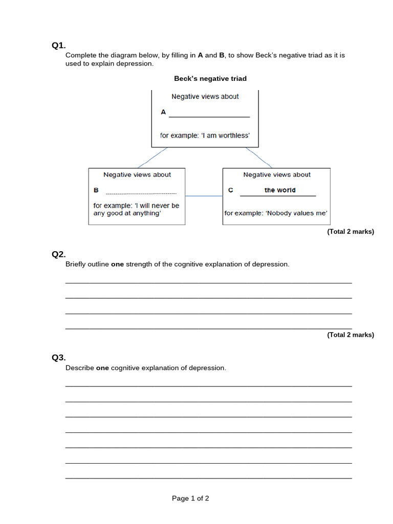 Beck's Negative Triad and Depression | PDF | Cognitive Therapy ...