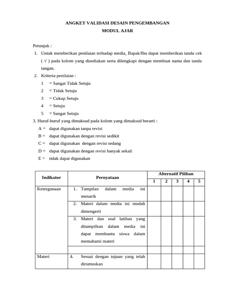 Angket Validasi Modul Ajar Efektif | PDF