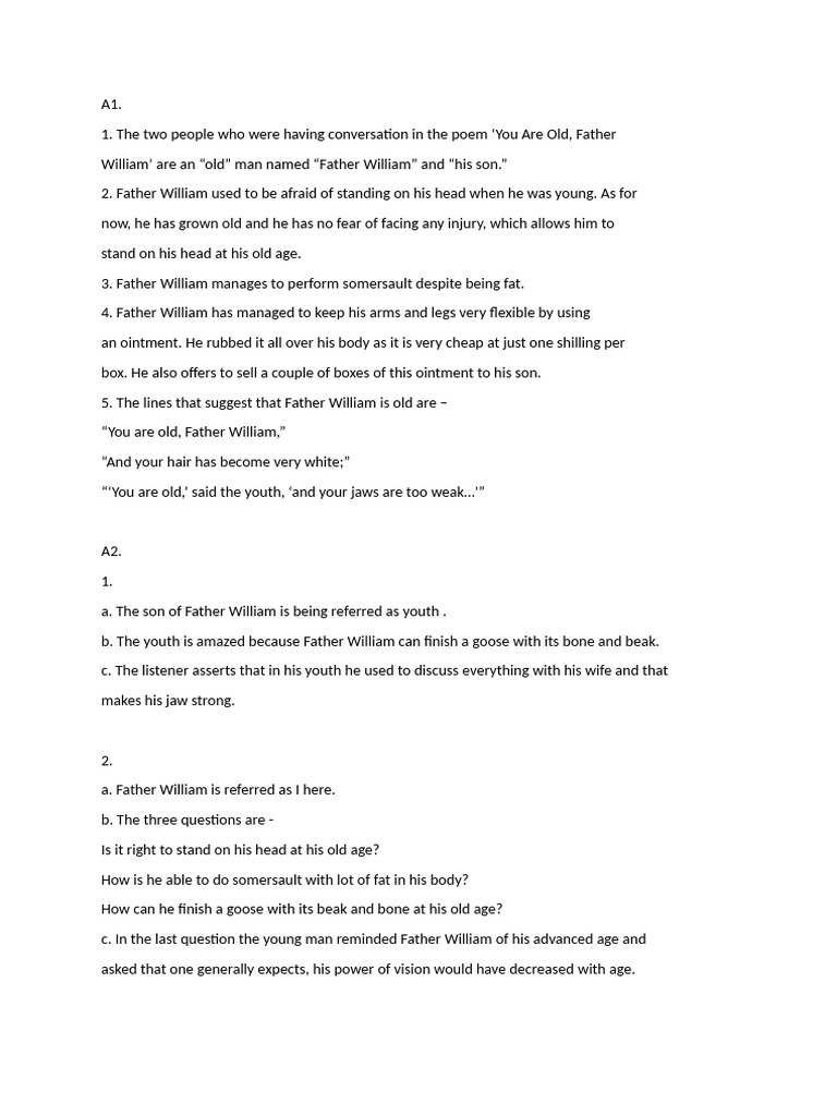 Father William: A Poem Analysis | PDF