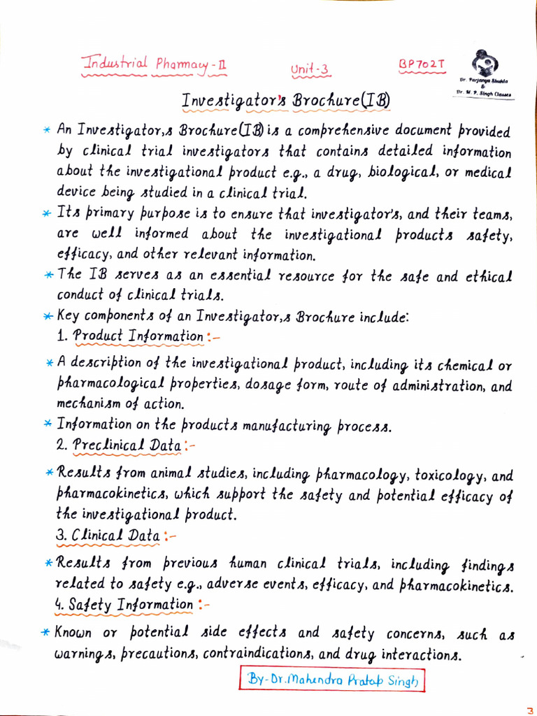 Investigators Brochure (IB) | PDF | Clinical Trial | Pharmacokinetics