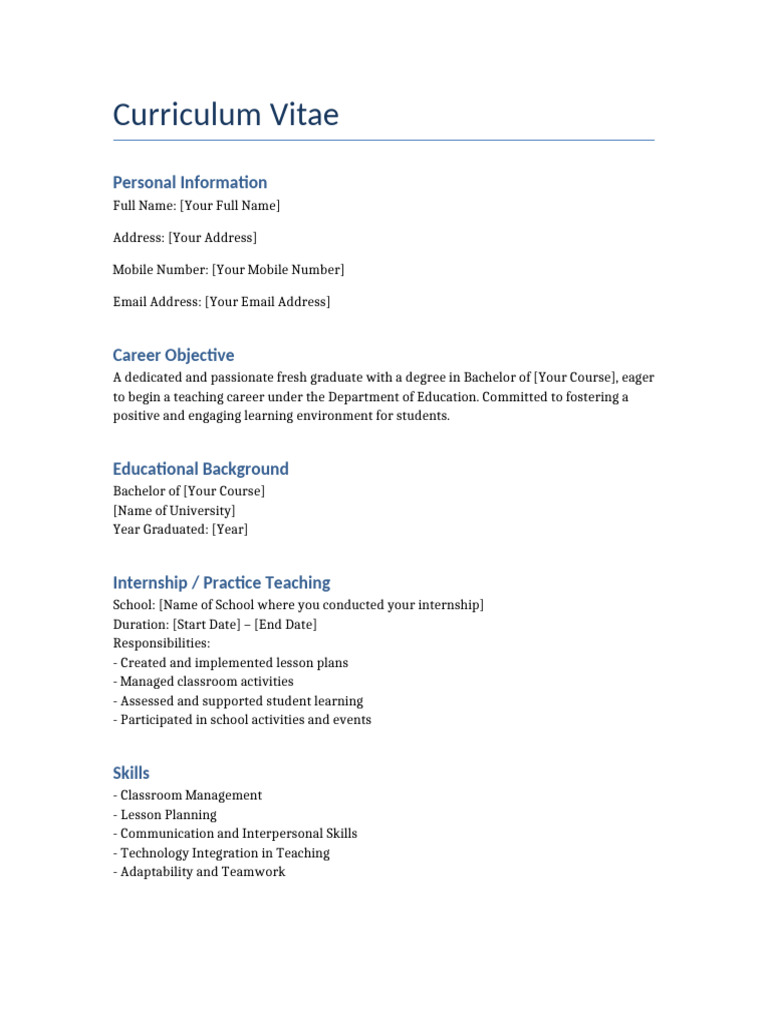 DEPED Teacher Resume Template | PDF