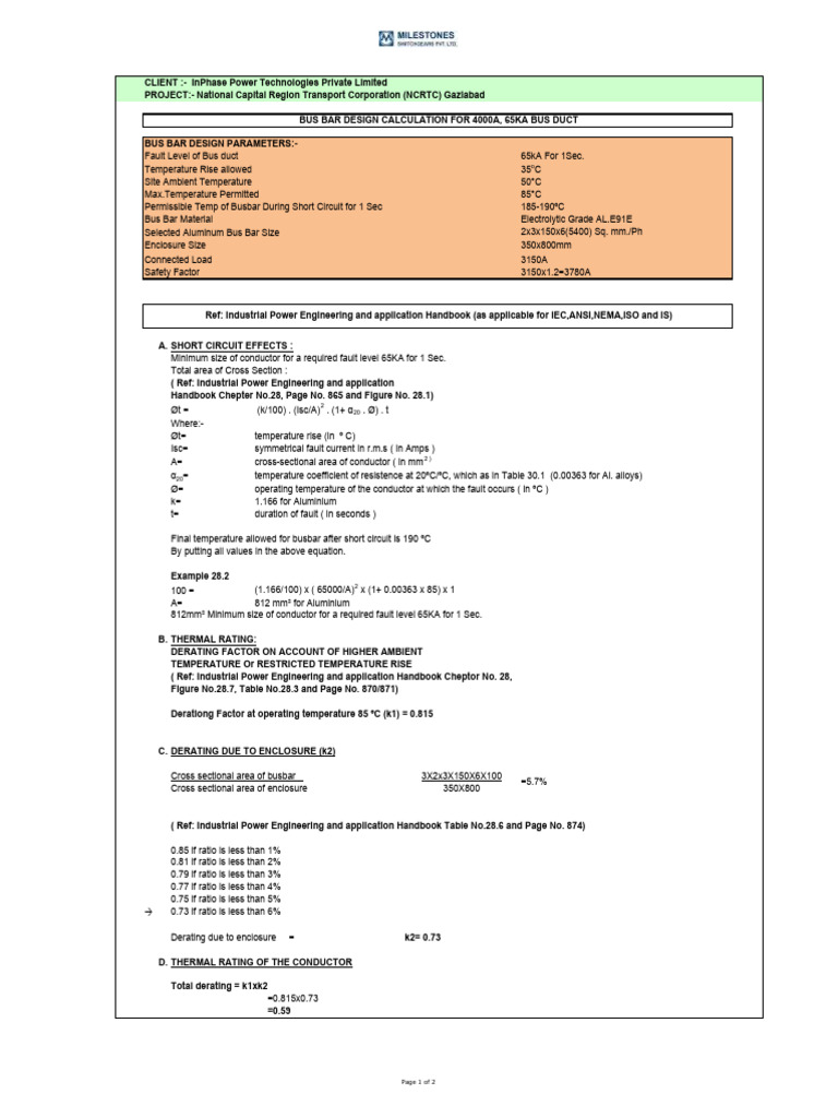 Bus Bar Design for 65kA Fault Level | PDF | Electrical Resistivity And ...