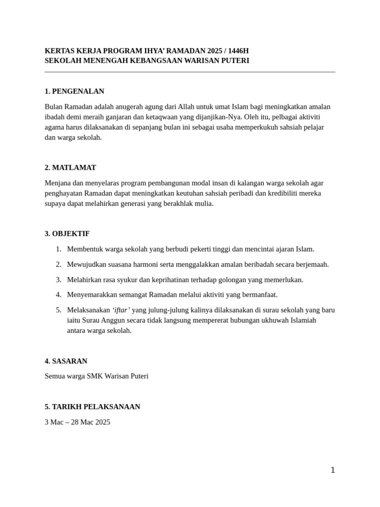 Kertas Kerja Program Ihya 2025 | PDF