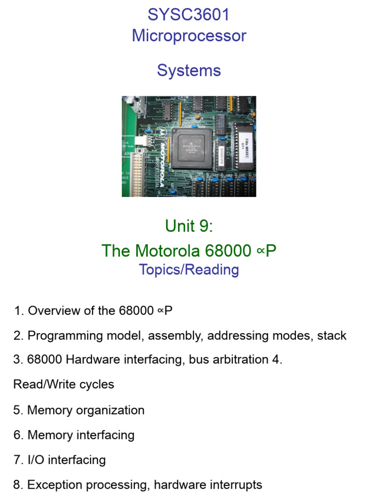 SYSC3601-Slides-09-Motorola 68000 | PDF | Microcontroller | Central Processing Unit
