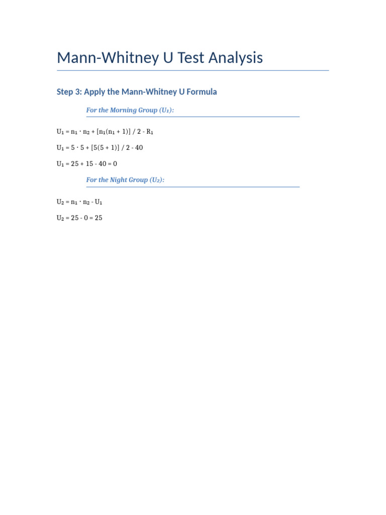 Mann-Whitney U Test Formula Explained | PDF