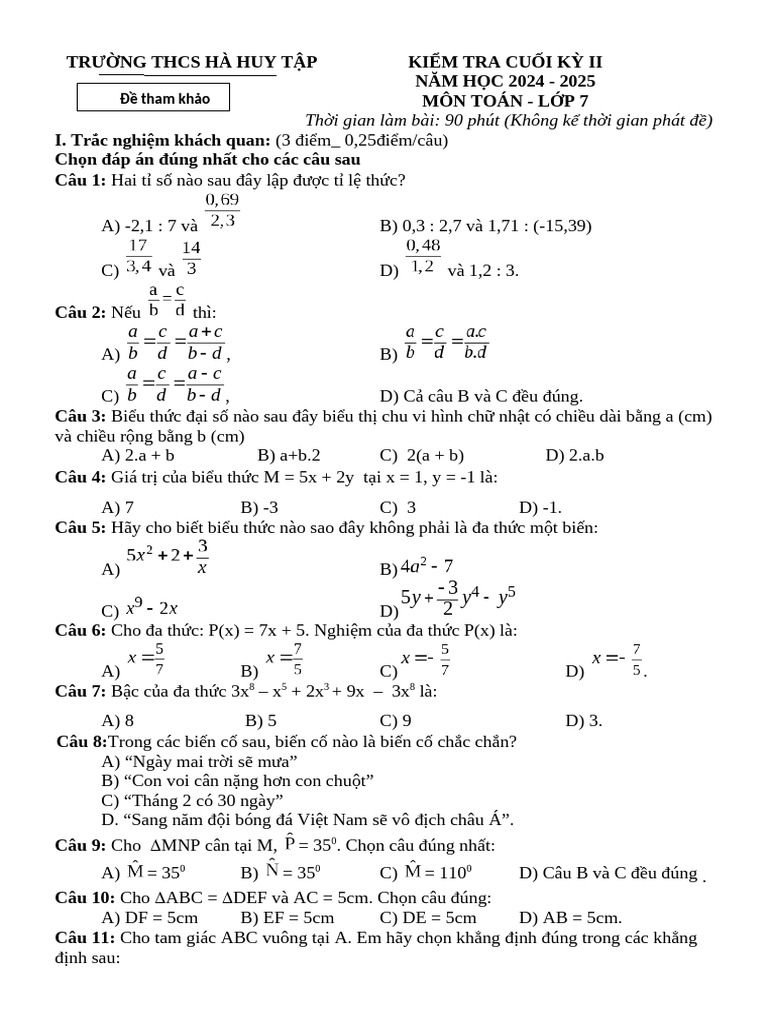 HHT Toan7 Denghi | PDF