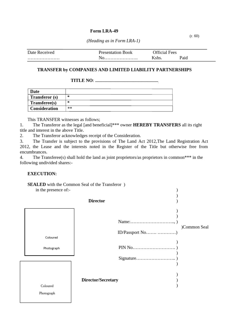Form LRA 49 TRANSFER by COMPANIES AND LIMITED LIABILITY PARTNERSHIPS | PDF