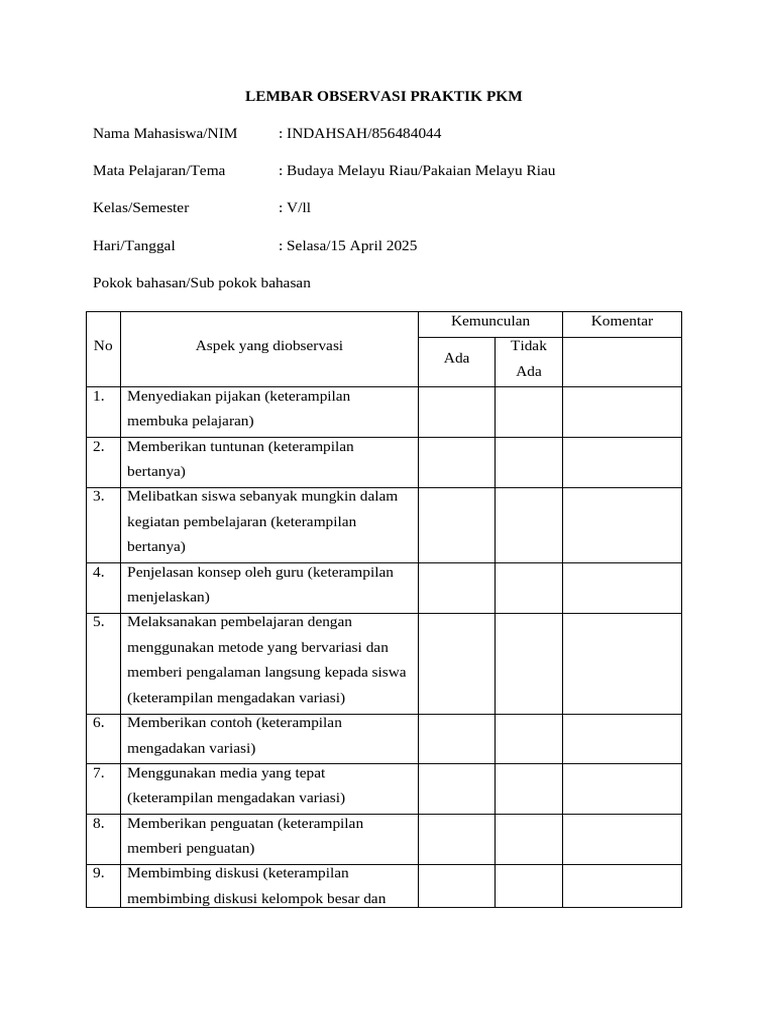 Lembar Observasi | PDF