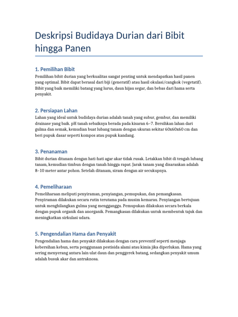 Panduan Budidaya Durian Lengkap | PDF
