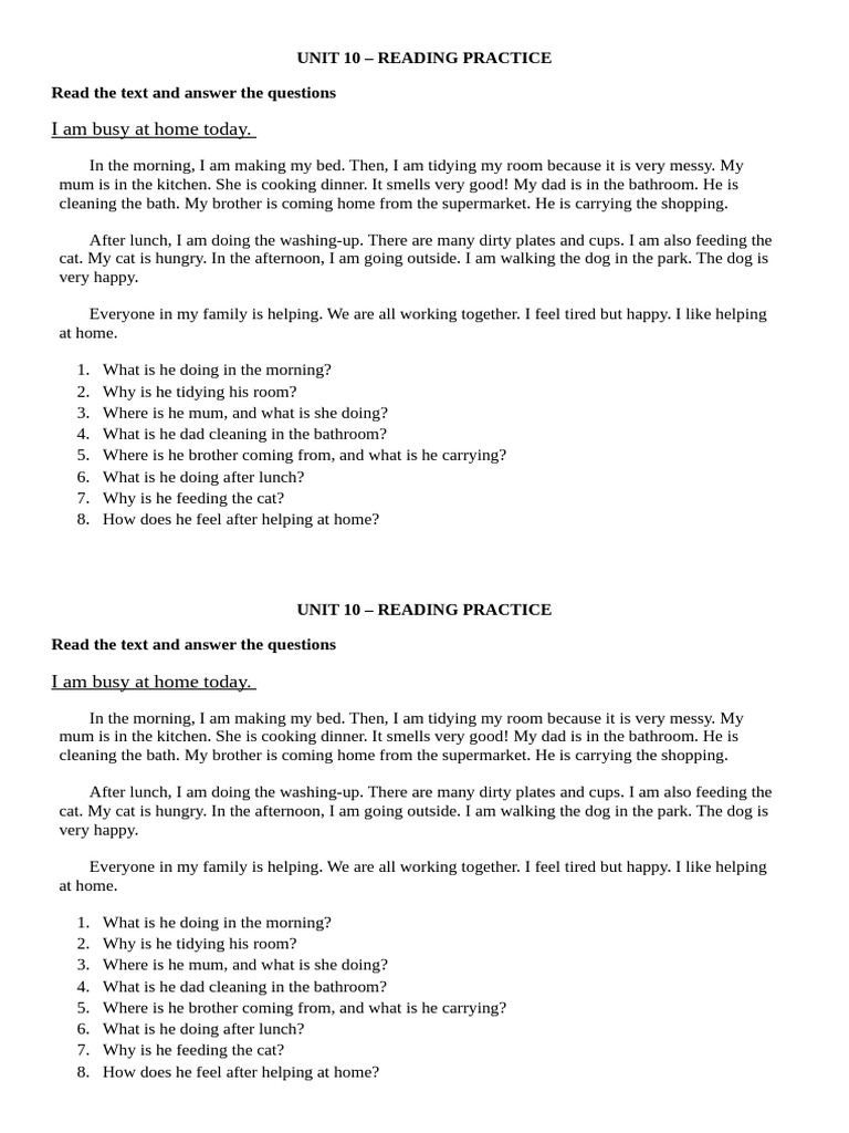 Unit 10 Reading Practice | PDF