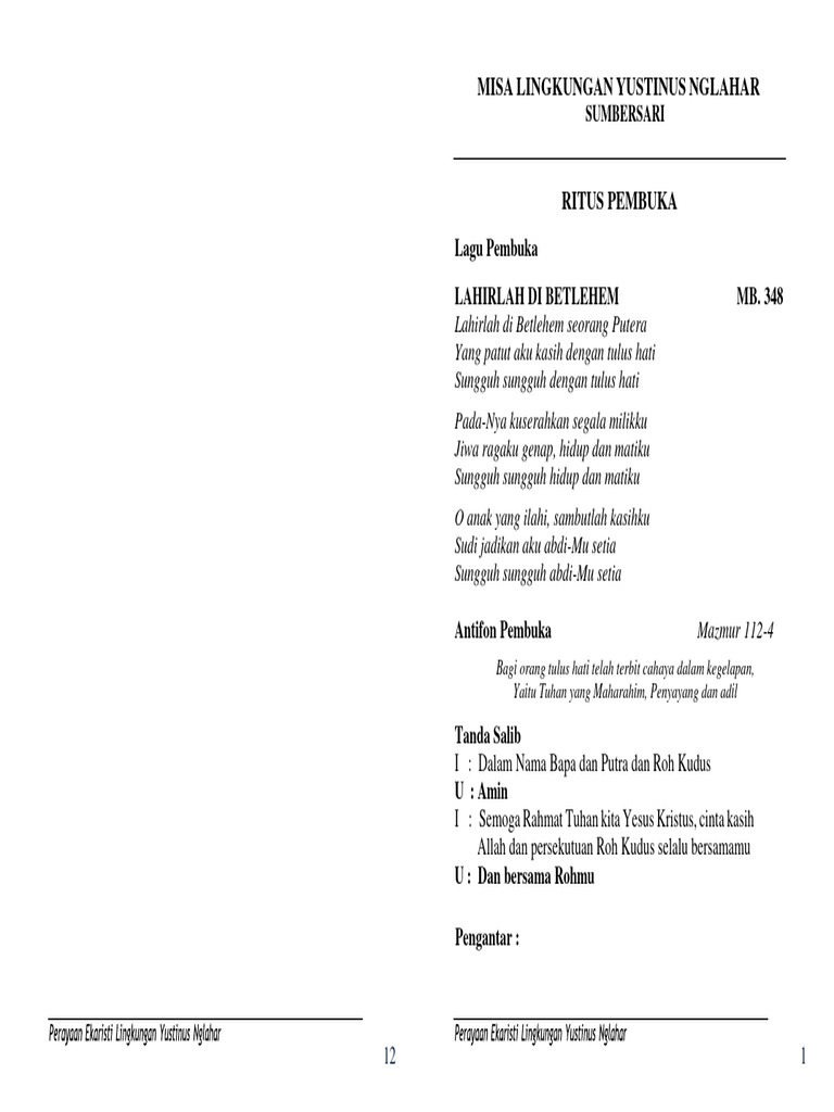 Teks Misa Lingkungan PELANTIKAN PENGURUS | PDF