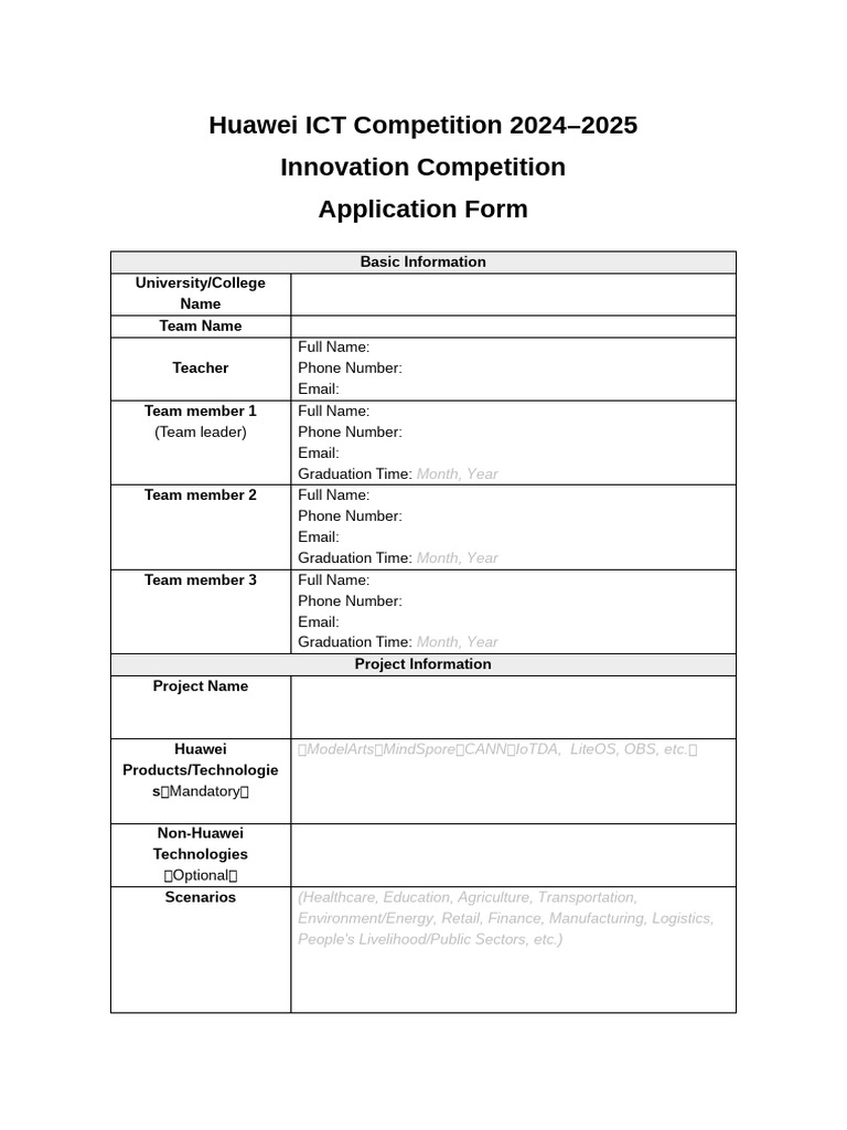 Huawei ICT Competition 2024-2025 Application | PDF
