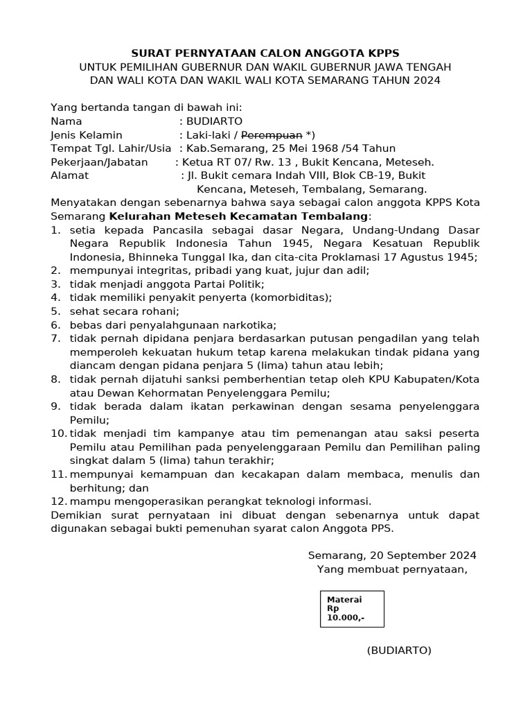 03.surat Pernyataan KPPS - ISI | PDF