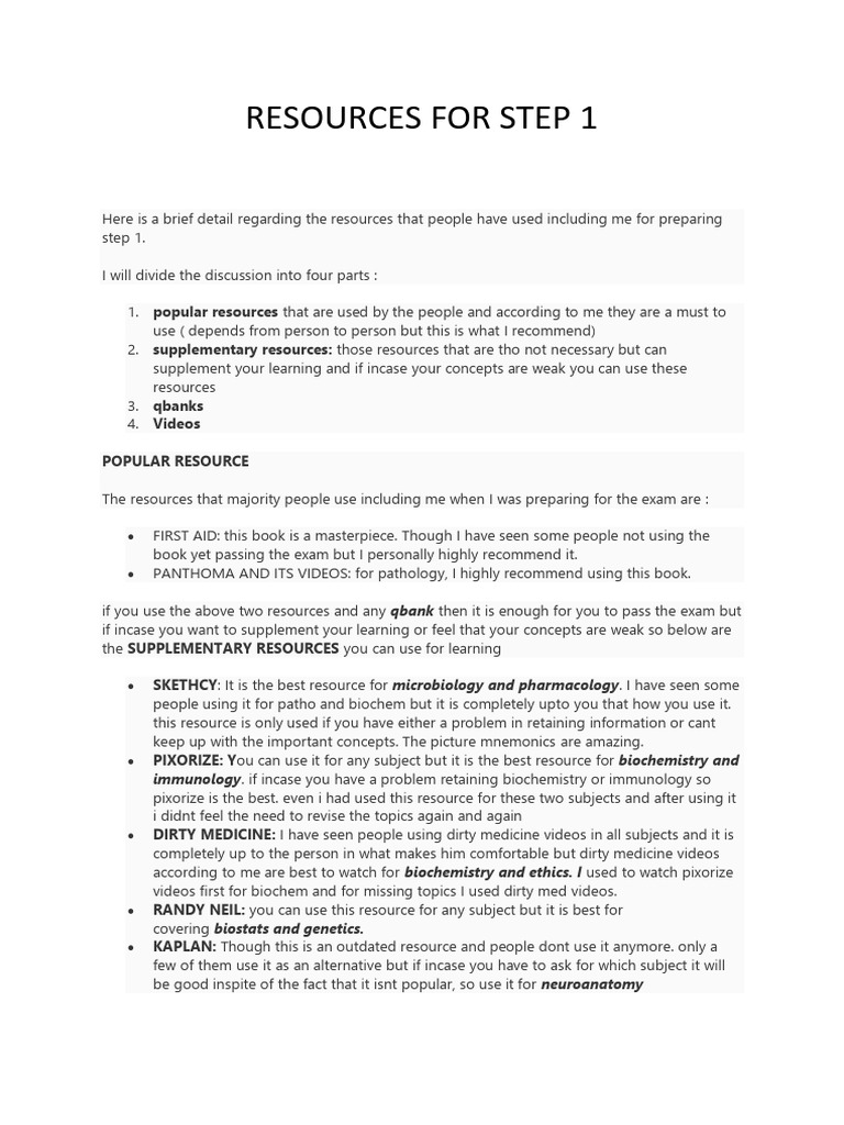 Essential Resources for Step 1 Prep | PDF | Medicine | Health Care