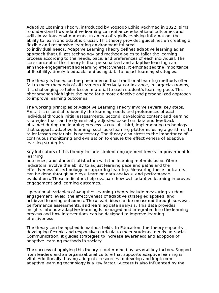 Adaptive Learning Theory | PDF | Learning | Evaluation