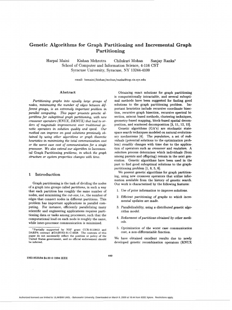 Genetic Algorithms For Graph Partitioning and Incremental Graph Partitioning | PDF | Genetic ...