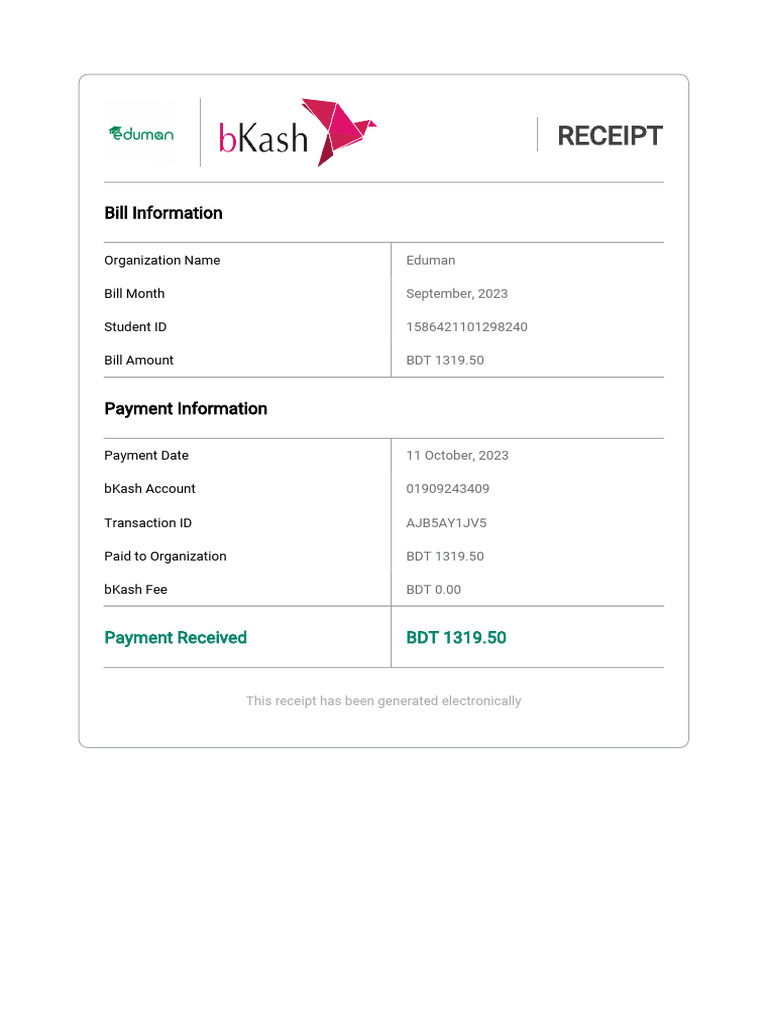 Eduman September 2023 Payment Receipt | PDF