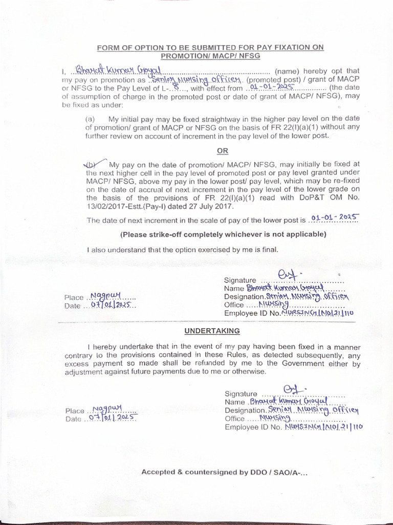 Form of Option To Be Submitted For Pay Fixation On | PDF