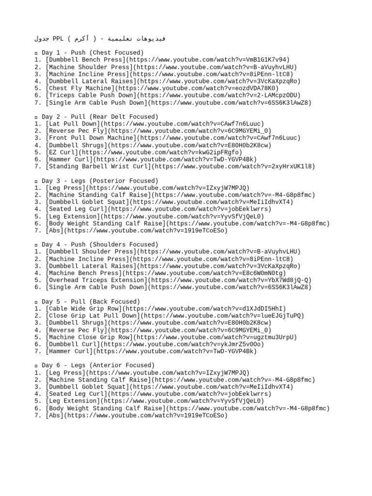 PPL Workout Videos Note Correct | PDF | Strength Training | Weight Training