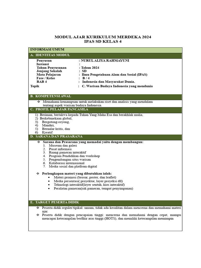 Modul Ajar IPAS SD Kelas 4 2024 | PDF
