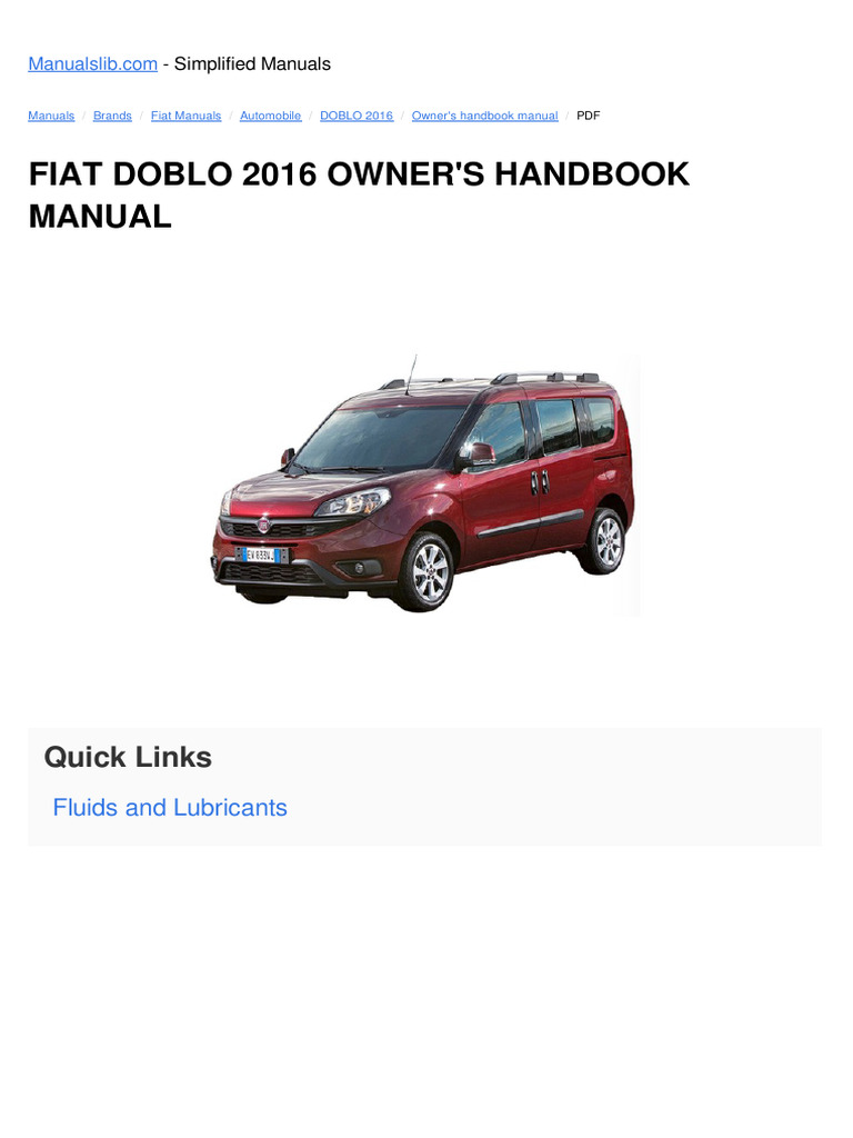Fiat Doblo 2016 Owner'S Handbook Manual: Quick Links | PDF | Airbag | Trunk (Car)