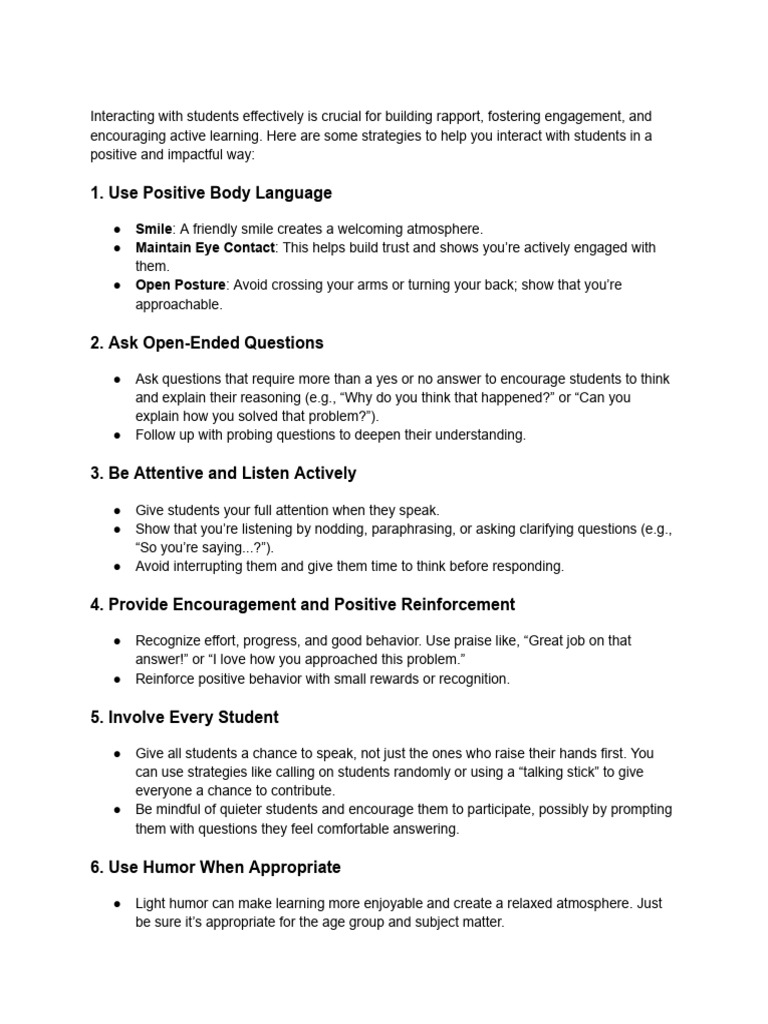 Interacting With Students Effectively Is Crucial For Building Rapport ...