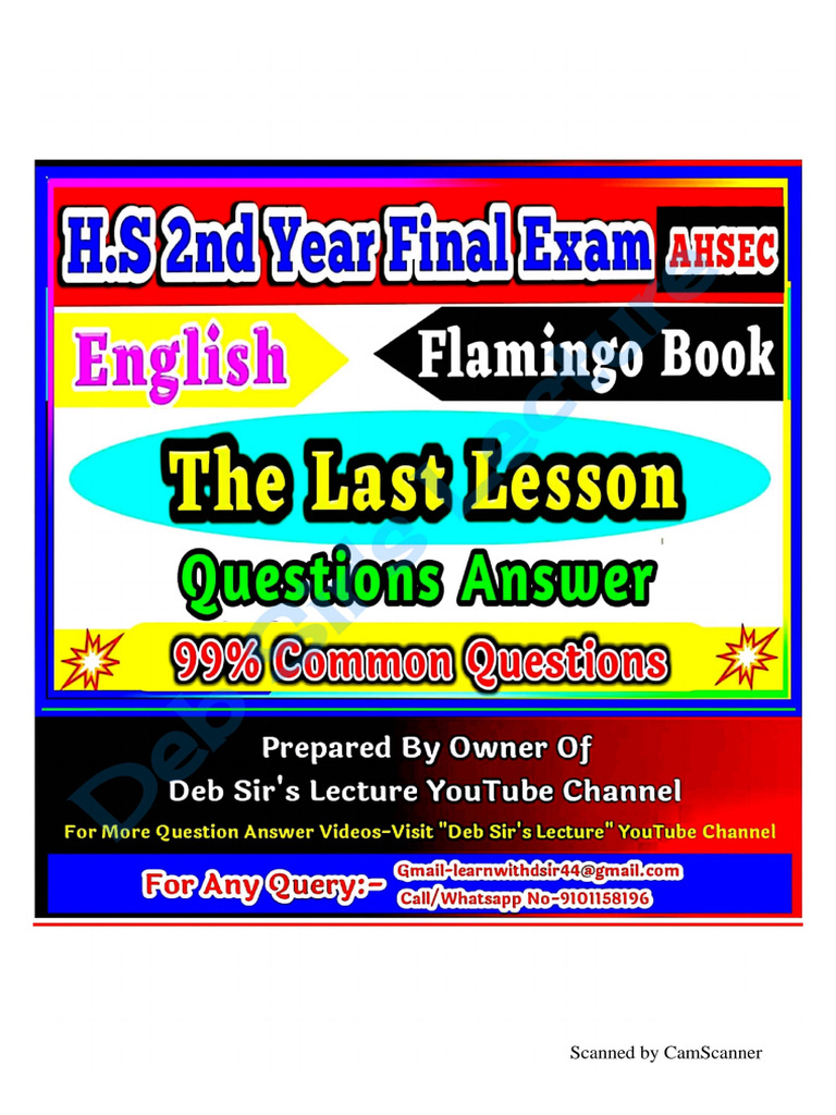 The Last Lesson - HS 2nd Year English - Flamingo Textbook - Deb Sir's Lecture YouTube Channel | PDF