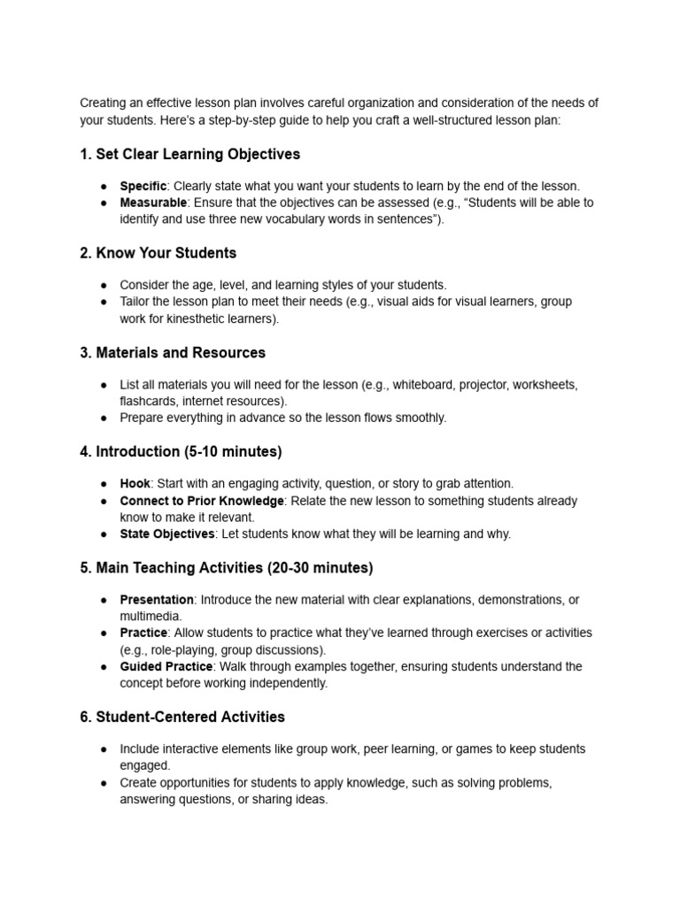 Creating An Effective Lesson Plan Involves Careful Organization and ...
