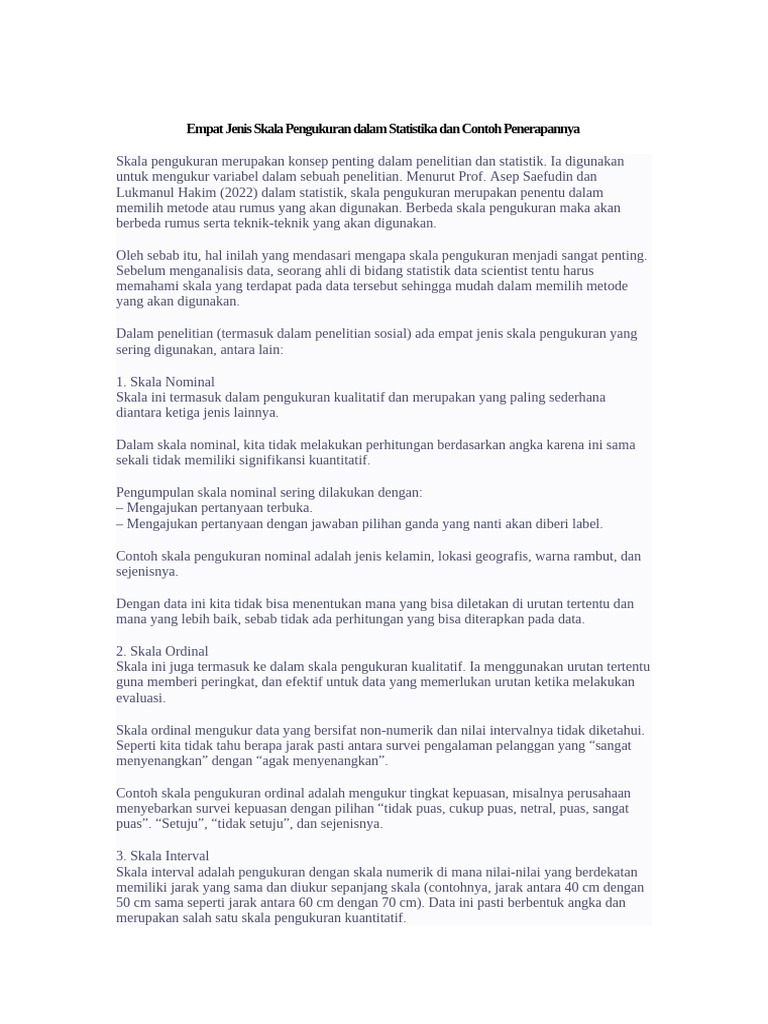 Empat Jenis Skala Pengukuran Dalam Statistika Dan | PDF